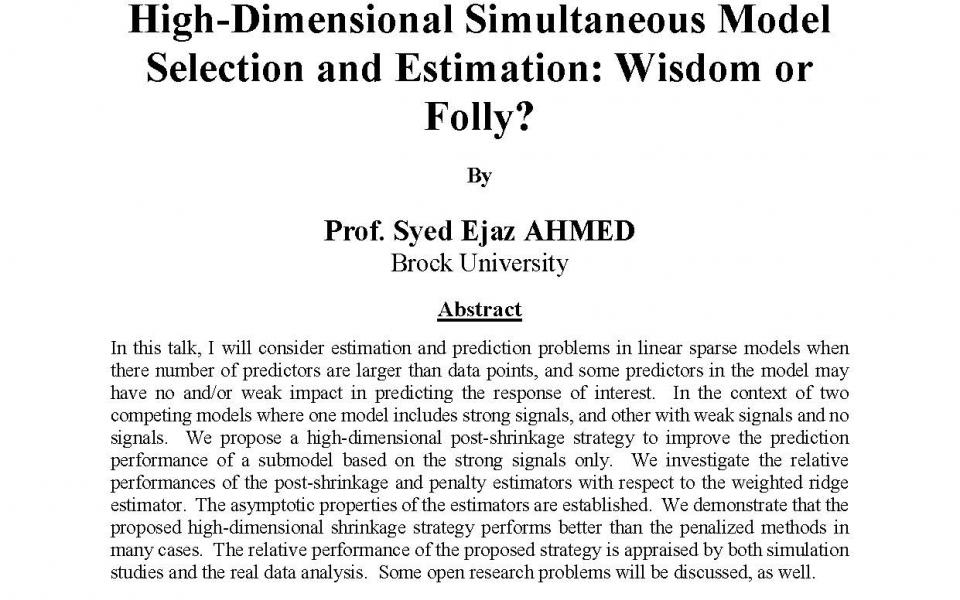 Department of Mathematics - Seminar on Statistics - High-Dimensional Simultaneous Model ...